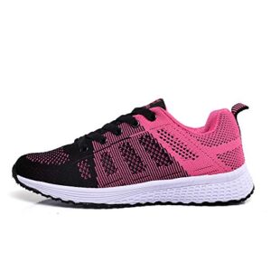 UareMgic Women's Breathable Flying Weave Fashion Walking Sneakers Lightweight Running Athletic Tennis Shoes Shock-Relief (US 9 /EU 40, Rose Red)