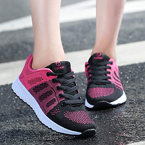 UareMgic Women's Breathable Flying Weave Fashion Walking Sneakers Lightweight Running Athletic Tennis Shoes Shock-Relief (US 9 /EU 40, Rose Red)