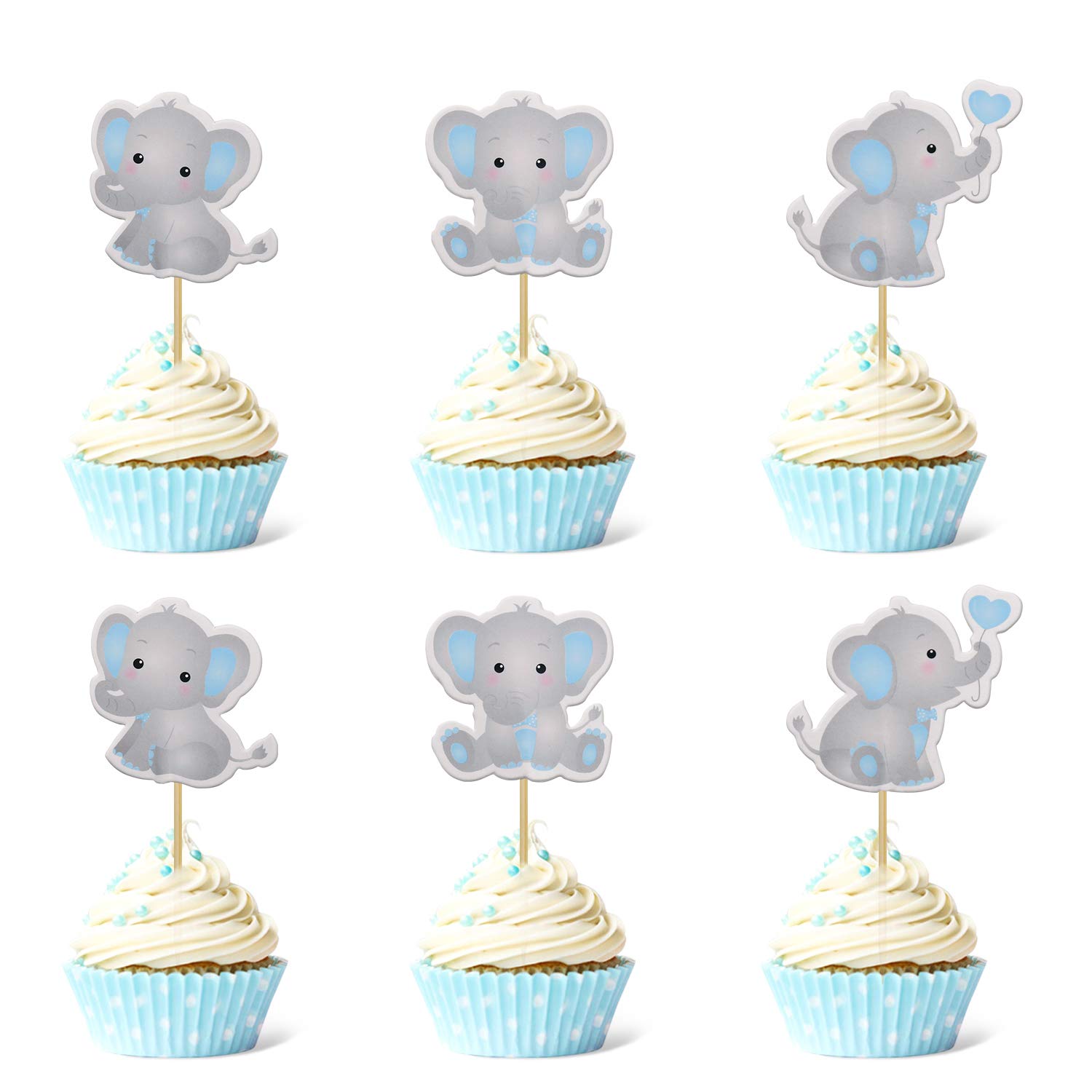 48pcs Blue Elephant Cupcake Toppers It Is A Boy Baby Shower Cupcake Picks Decoration Baby Boy Birthday Party Supplies