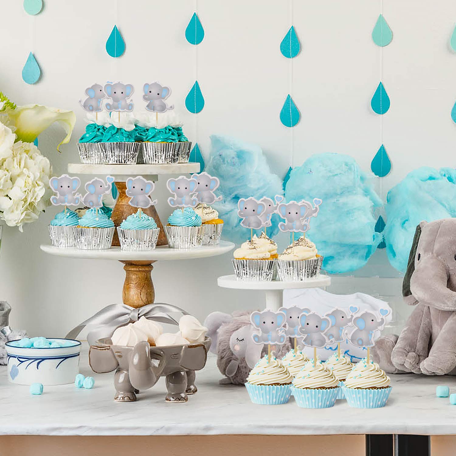 48pcs Blue Elephant Cupcake Toppers It Is A Boy Baby Shower Cupcake Picks Decoration Baby Boy Birthday Party Supplies