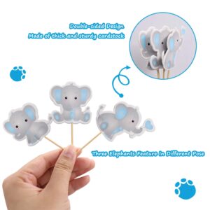 48pcs Blue Elephant Cupcake Toppers It Is A Boy Baby Shower Cupcake Picks Decoration Baby Boy Birthday Party Supplies