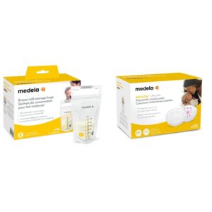 medela breast milk storage bags 100 count and disposable nursing pads 120 count, breast pump accessories to help moms begin and continue breastfeeding