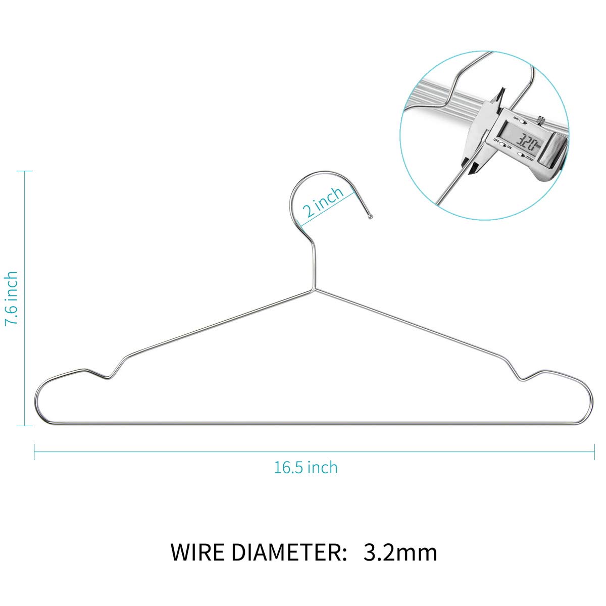 FSUTEG Wire Hangers, Clothes Hangers 50 Pack Heavy Duty Stainless Steel Metal Pants Hangers 16.5inch