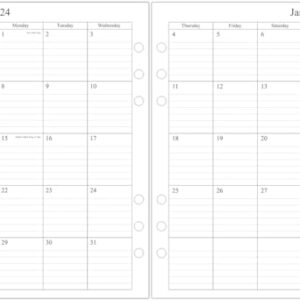 2024 Monthly Planner Refill for A5 Binder, Two Page Per Month, January 2024 - December 2024, 5.6"x8.25", 6-Hole Punched