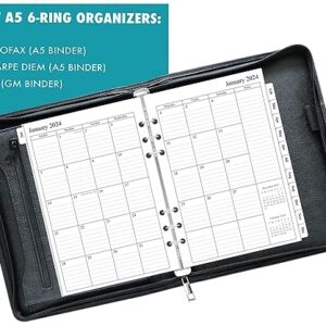 2024 Monthly Planner Refill for A5 Binder, Two Page Per Month, January 2024 - December 2024, 5.6"x8.25", 6-Hole Punched