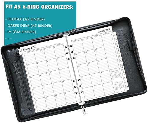 2024 Monthly Planner Refill for A5 Binder, Two Page Per Month, January 2024 - December 2024, 5.6"x8.25", 6-Hole Punched