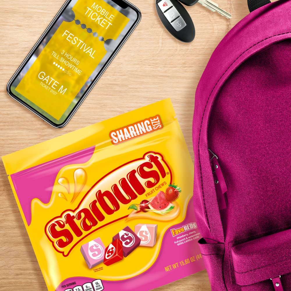 STARBURST FaveReds Fruit Chews Summer Candy, Sharing Size, 15.6 oz Resealable Bag