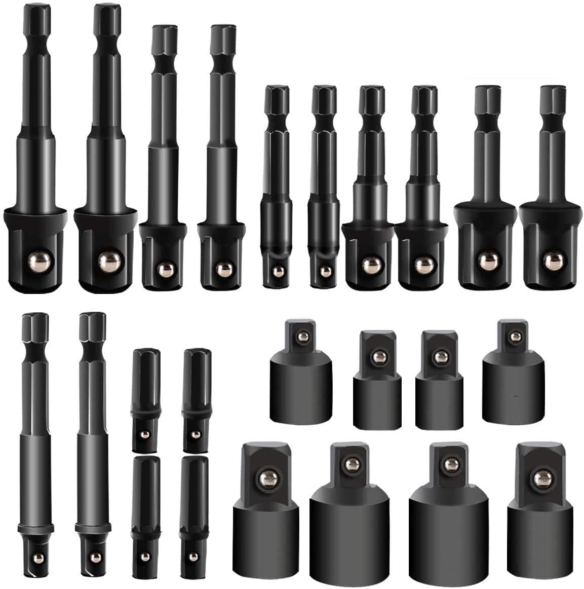 24pcs Impact Extension & Socket Adapter, Mgtgbao Socket Set Extension/ 1/4-Inch Hex Shank Drill Extension | CR-V Steel