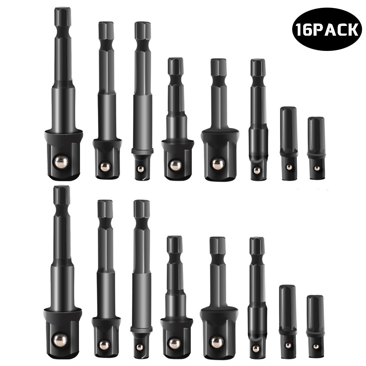 24pcs Impact Extension & Socket Adapter, Mgtgbao Socket Set Extension/ 1/4-Inch Hex Shank Drill Extension | CR-V Steel