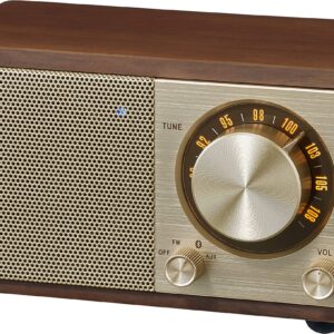 Sangean WR-7GW Wood Cabinet Mini Bluetooth Speaker with FM Tuner and Aux-in Special Edition Color Gold/Walnut