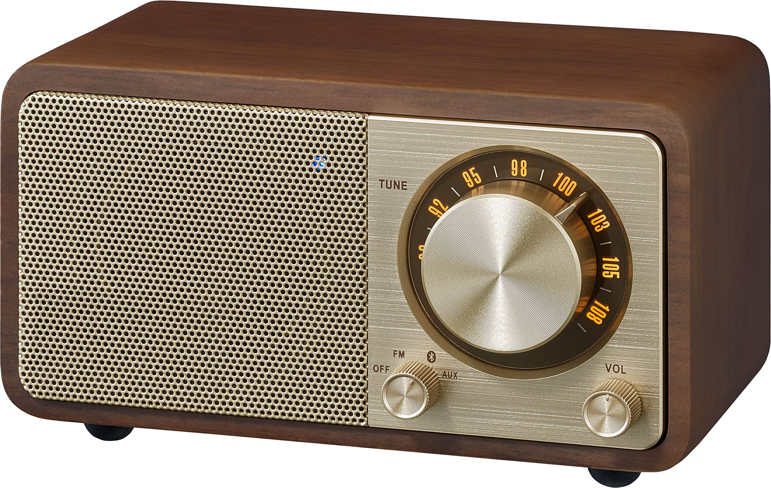 Sangean WR-7GW Wood Cabinet Mini Bluetooth Speaker with FM Tuner and Aux-in Special Edition Color Gold/Walnut