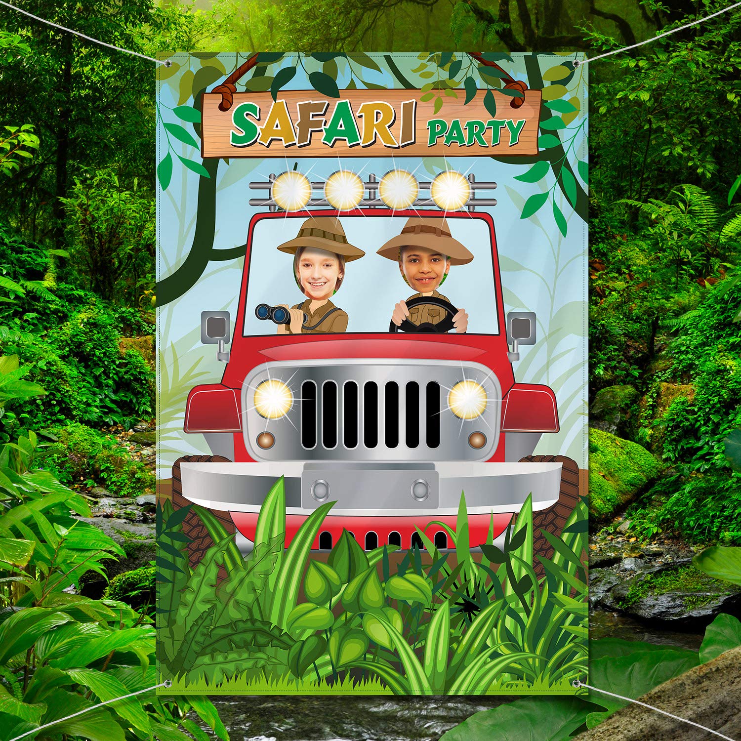 Jungle Photo Prop, Large Fabric Jungle Adventure Photo Door Banner Background, Funny Jungle Games Supplies for Jungle Party Decorations, 59 x 39.4 Inch