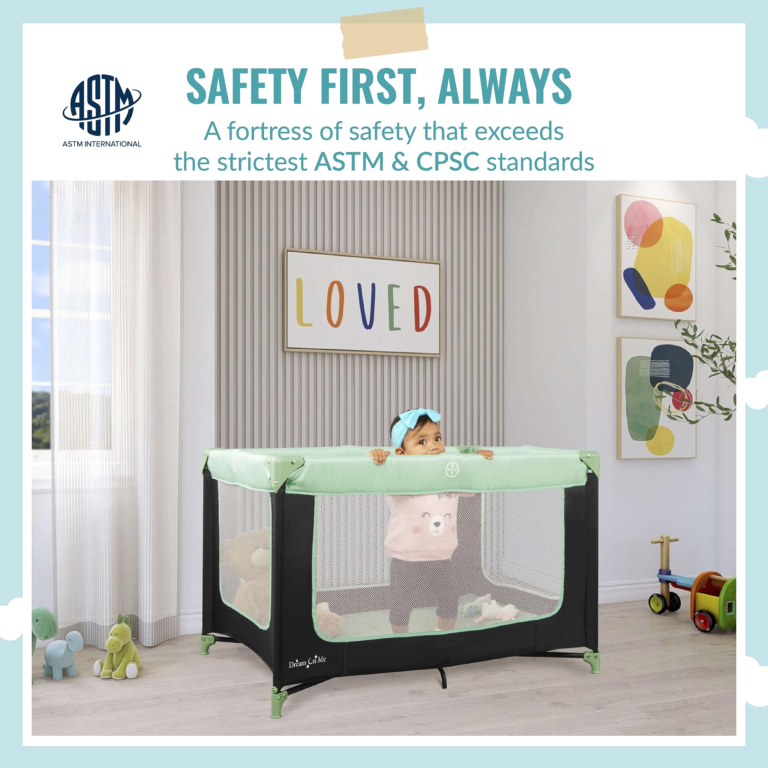 Dream On Me Zodiak Portable Playard in Mint, Lightweight, Packable and Easy Setup Baby Playard, Breathable Mesh Sides and Soft Fabric - Comes with a Removable Padded Mat