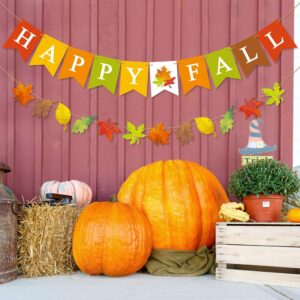 happy fall banner maple leaves garland seasonal festive home decoration for mantle halloween thanksgiving day bunting sign fall party supplies