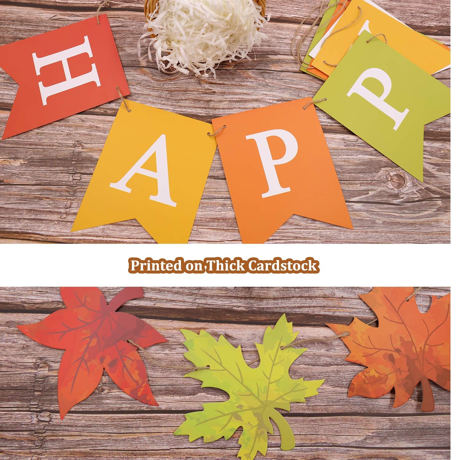 Happy Fall Banner Maple Leaves Garland Seasonal Festive Home Decoration for Mantle Halloween Thanksgiving Day Bunting Sign Fall Party Supplies