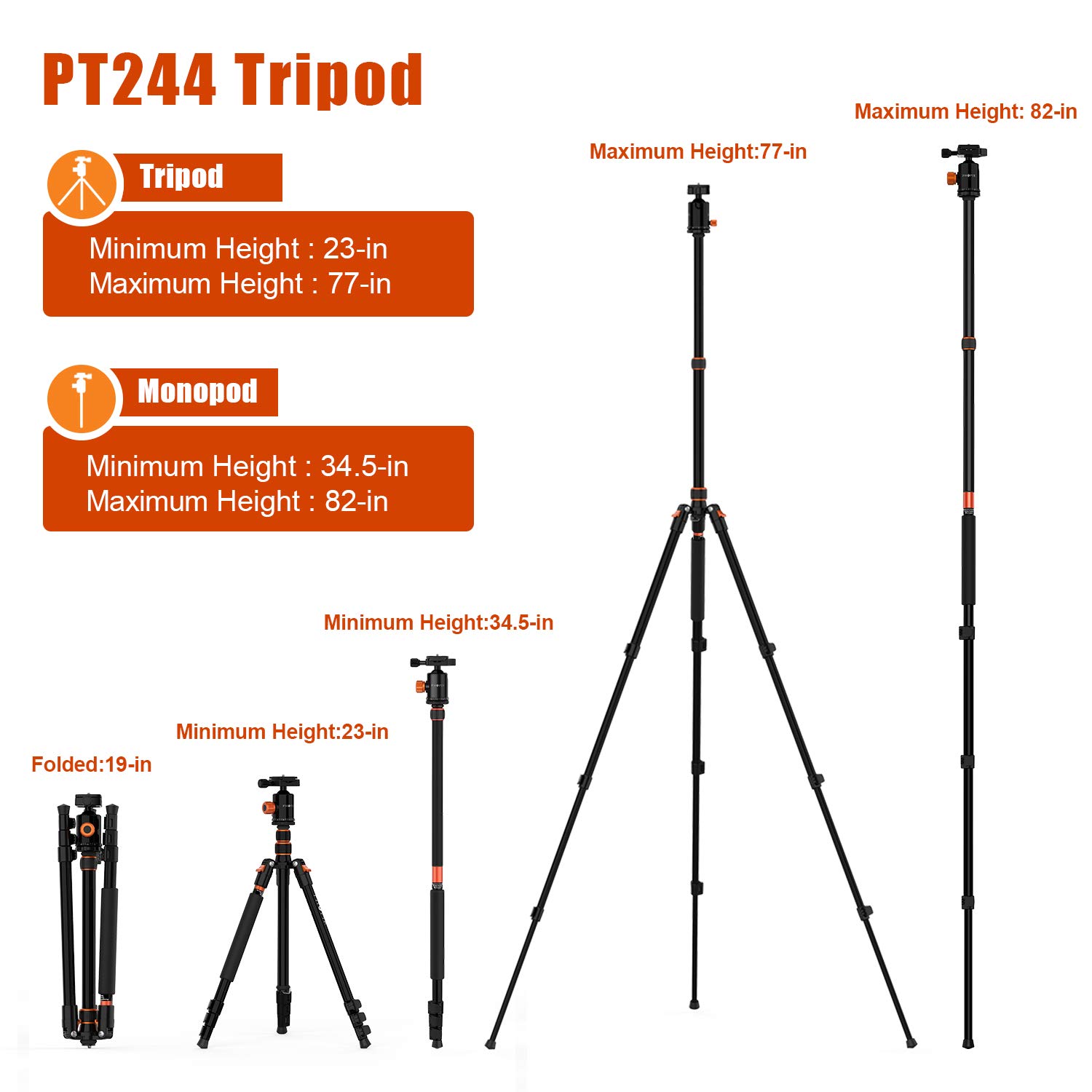 PHOPIK 77" Camera Tripod,Travel Tripod for DSLR,Professional Tripod with 360 Degree Ball Head,Camera Tripods & Monopods with Carry Bag for Camera, Ipad,Phone,Lightweight Load up to 17.6 Pounds