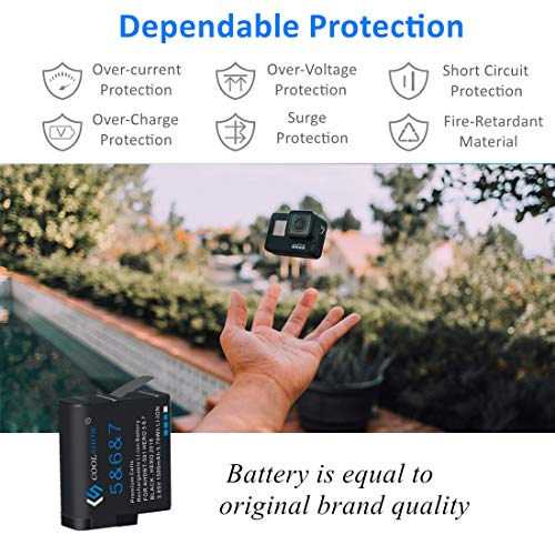 COOLSHOW Hero 7 Battery 1500mAh (3 Packs) Replacement and Triple USB Hero 8 Charger Compatible with GoPro Hero 7,GoPro Hero 6,Hero 8,GoPro Hero 7 Black,HERO6 5 Black, Hero(2018),AHBBP-501