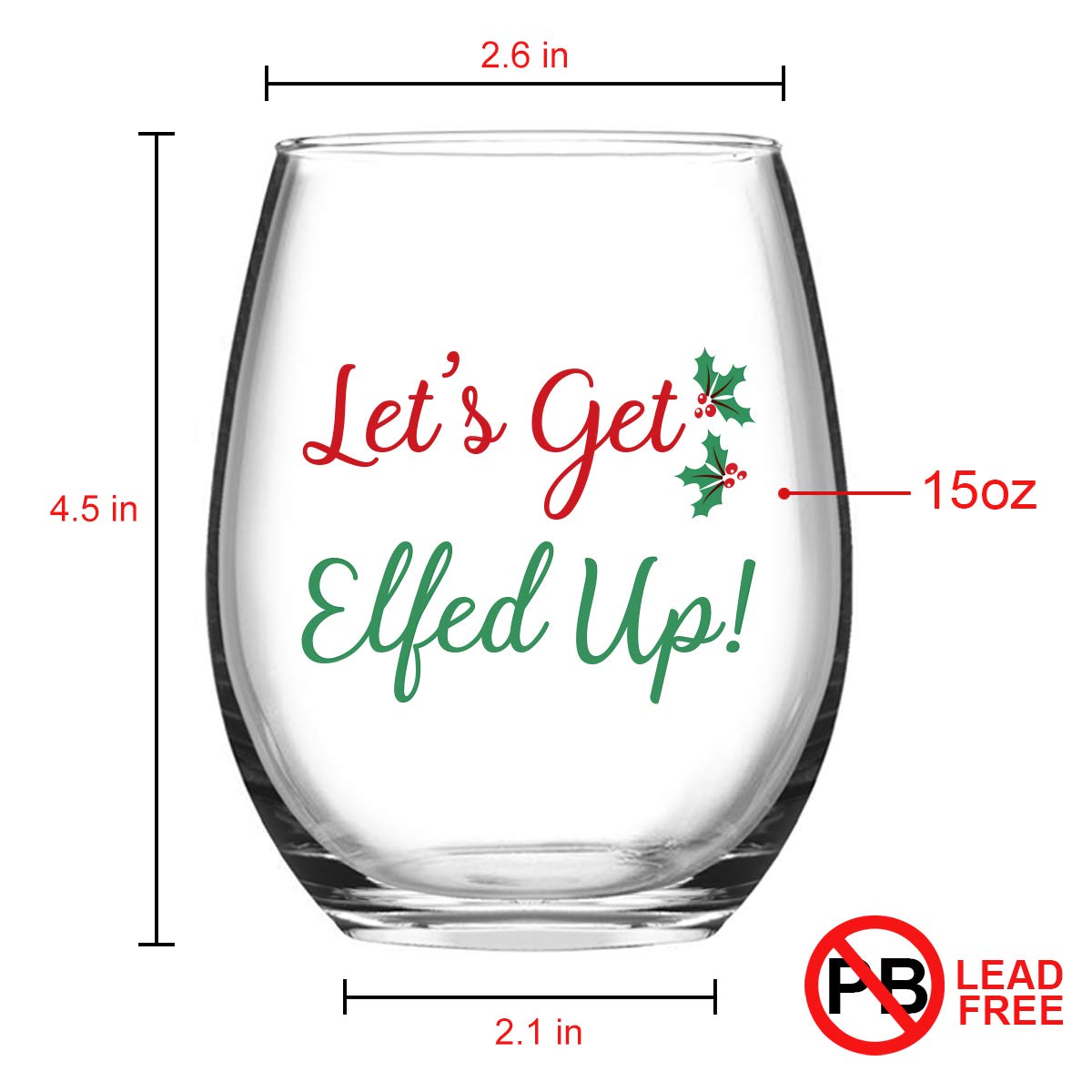 Let's Get Elfed Up Christmas Wine Glass, 15 Oz Funny Stemless Wine Glasses for Women Friends Men, Gift Idea for Christmas Wedding Party, Set of 2