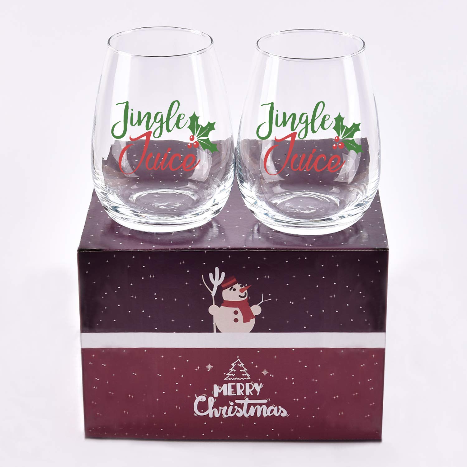 Jingle Juice Christmas Wine Glass, 15 Oz Funny Stemless Wine Glasses for Women Friends Men, Gift Idea for Christmas Wedding Party, Set of 2