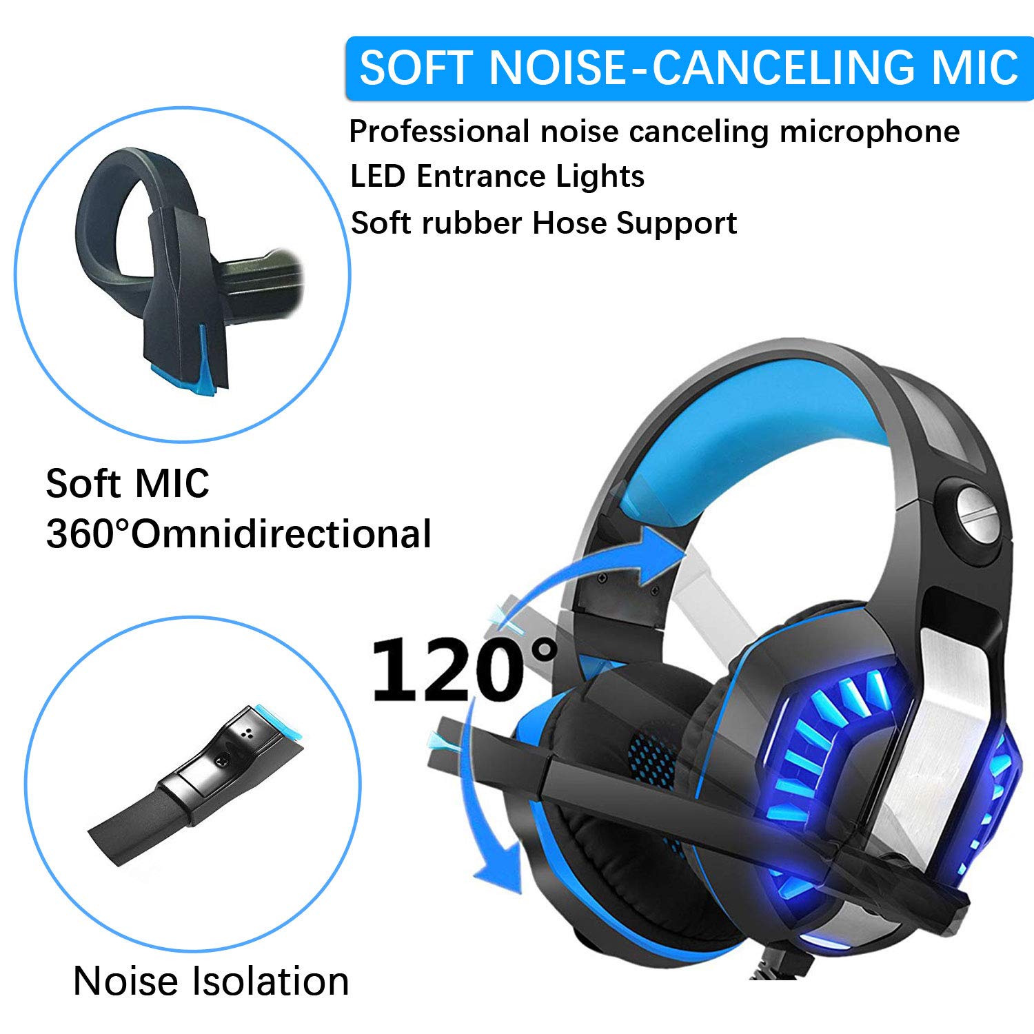 SVYHUOK White Gaming Headset for Xbox One,PS4,PC,Laptop,Tablet with Mic,Pro Over Ear Headphones,Two Free 3.5mm Y Splitter,Noise Canceling,USB Led Light,Stereo Bass Surround for Kids,Mac,Smartphones