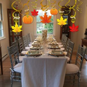 Autumn Thanksgiving Swirls Hanging Decorations - Pumpkin and Maple Leaf Fall Themed Party Supplies,No DIY Required,36 Pack