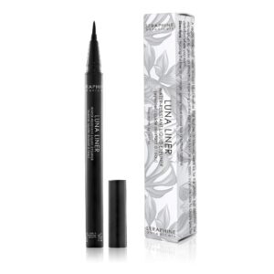 seraphine botanicals waterproof liquid eye liner - long lasting liner pen brush ultra fine tip eye gel pigmented makeup black smudge resistant (luna)