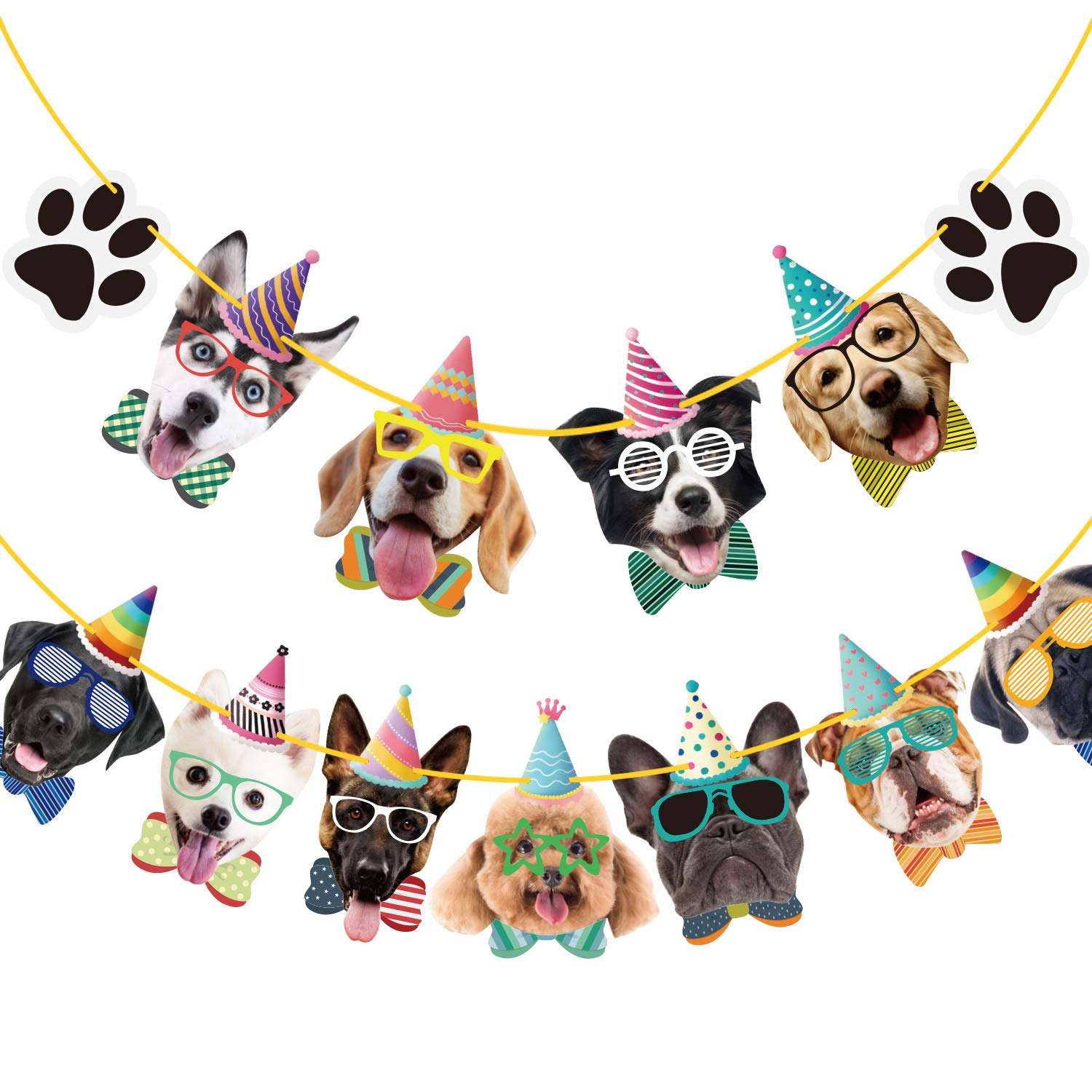 Duufin 15 Pieces Dog Faces Claws Party Banner Set Dogs Birthday Party Supplies Dog Portrait Banner Dog Theme Party Bunting Decoration