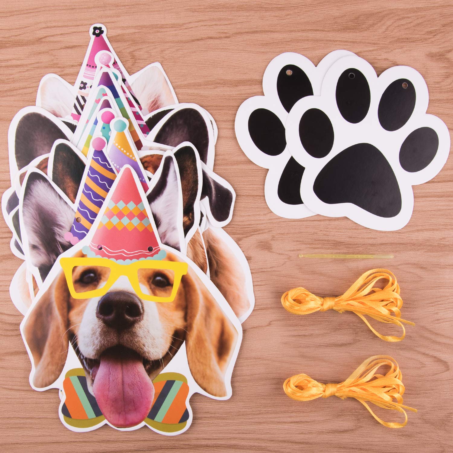 Duufin 15 Pieces Dog Faces Claws Party Banner Set Dogs Birthday Party Supplies Dog Portrait Banner Dog Theme Party Bunting Decoration