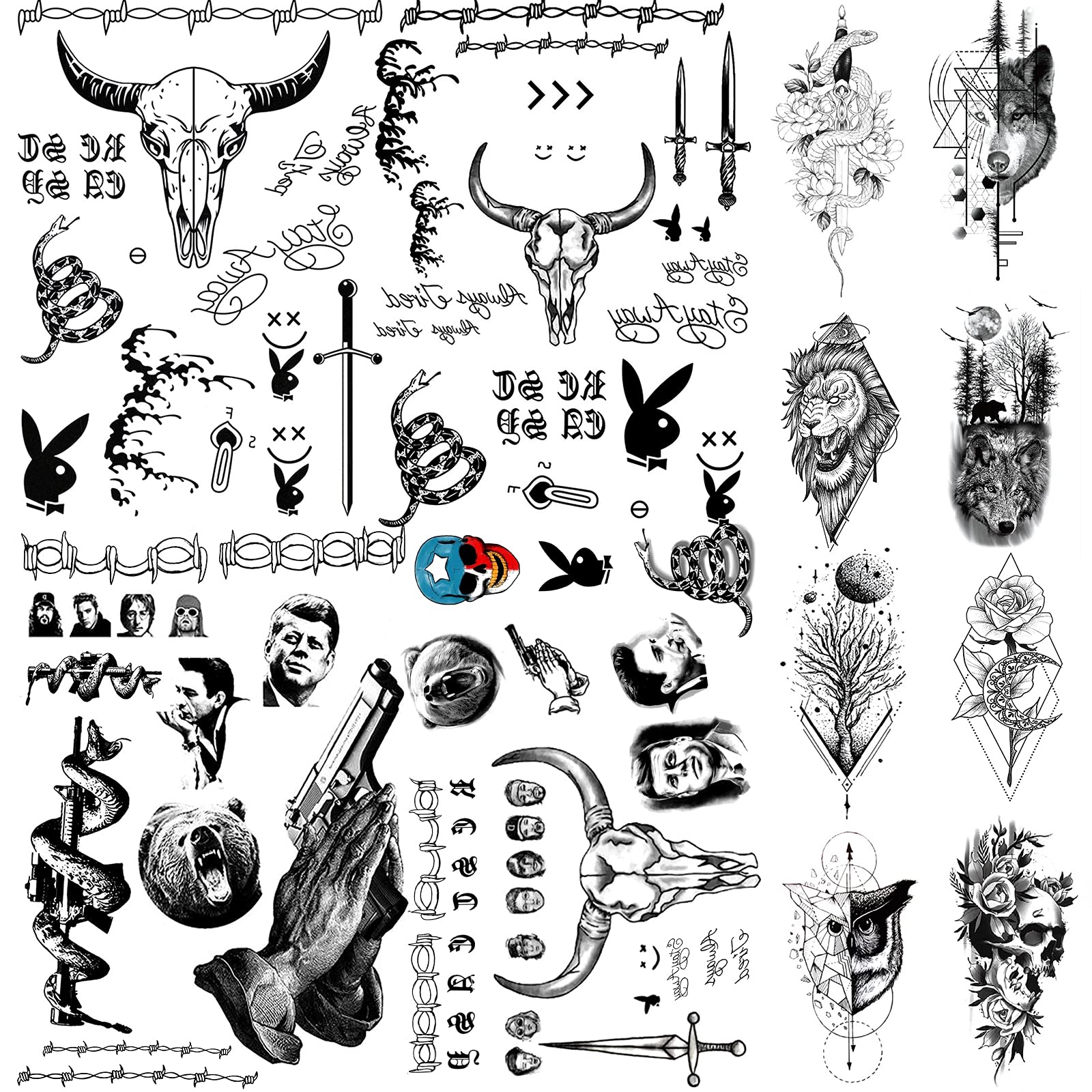 12 Sheet Halloween Temporary Face Tattoos Set - Costume Accessories for Women and Men