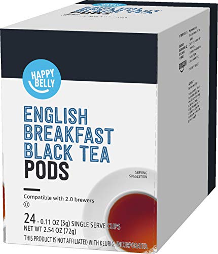 Amazon Brand - Happy Belly Tea Pods, English Breakfast, 24 Count, Compatible with 2.0 K-Cup Brewers