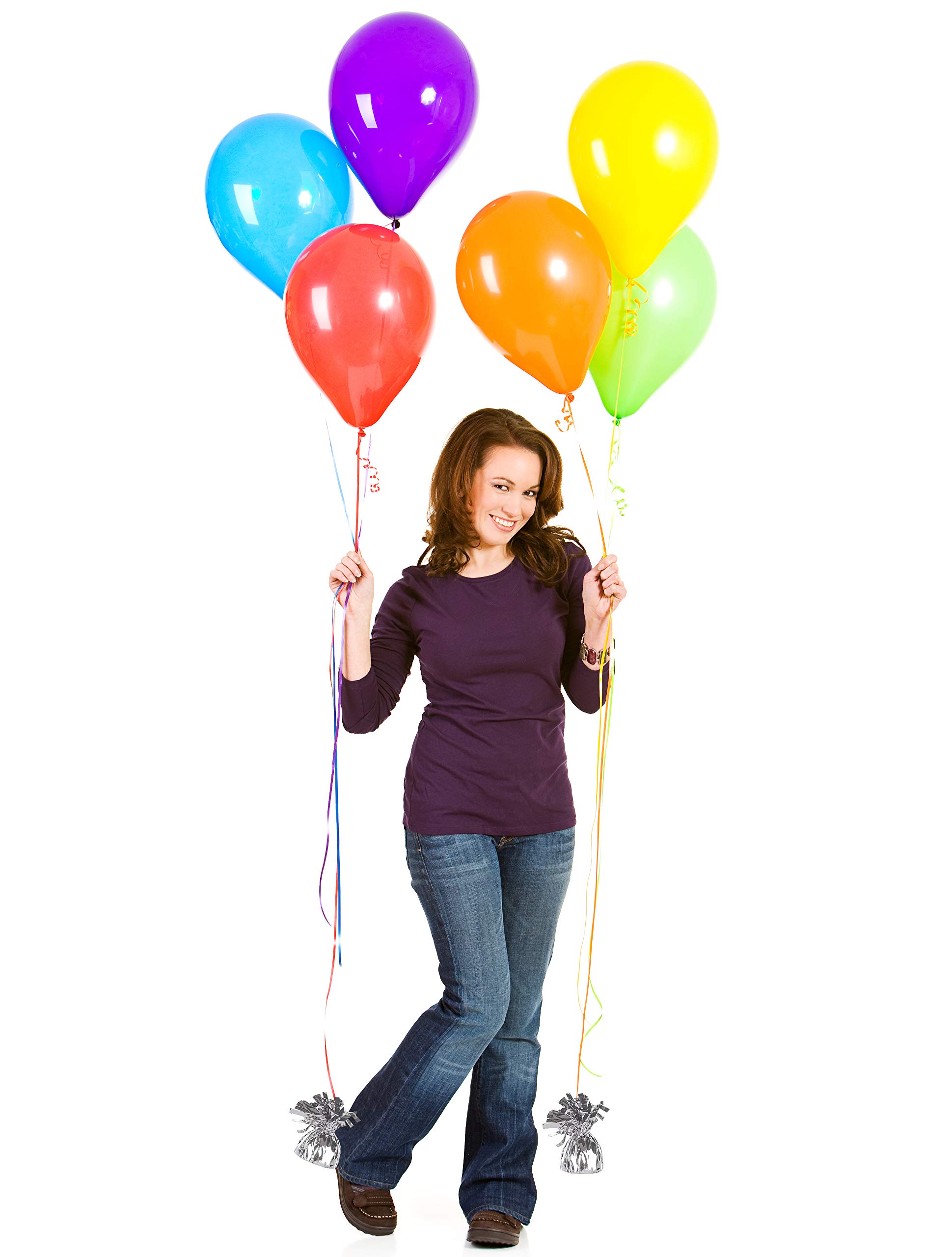 BLUE RIBBON, Helium Tank with 50 Balloons and White Ribbon + 12 Silver Balloon Weights + Plus Balloon Tying Tool and Flower Clips