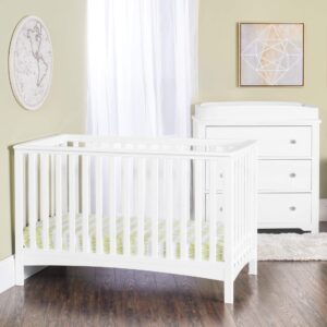 Child Craft London 4-in-1 Convertible Crib, Baby Crib Converts to Day Bed, Toddler Bed and Full Size Bed, 3 Adjustable Mattress Positions, Non-Toxic, Baby Safe Finish (Matte White)