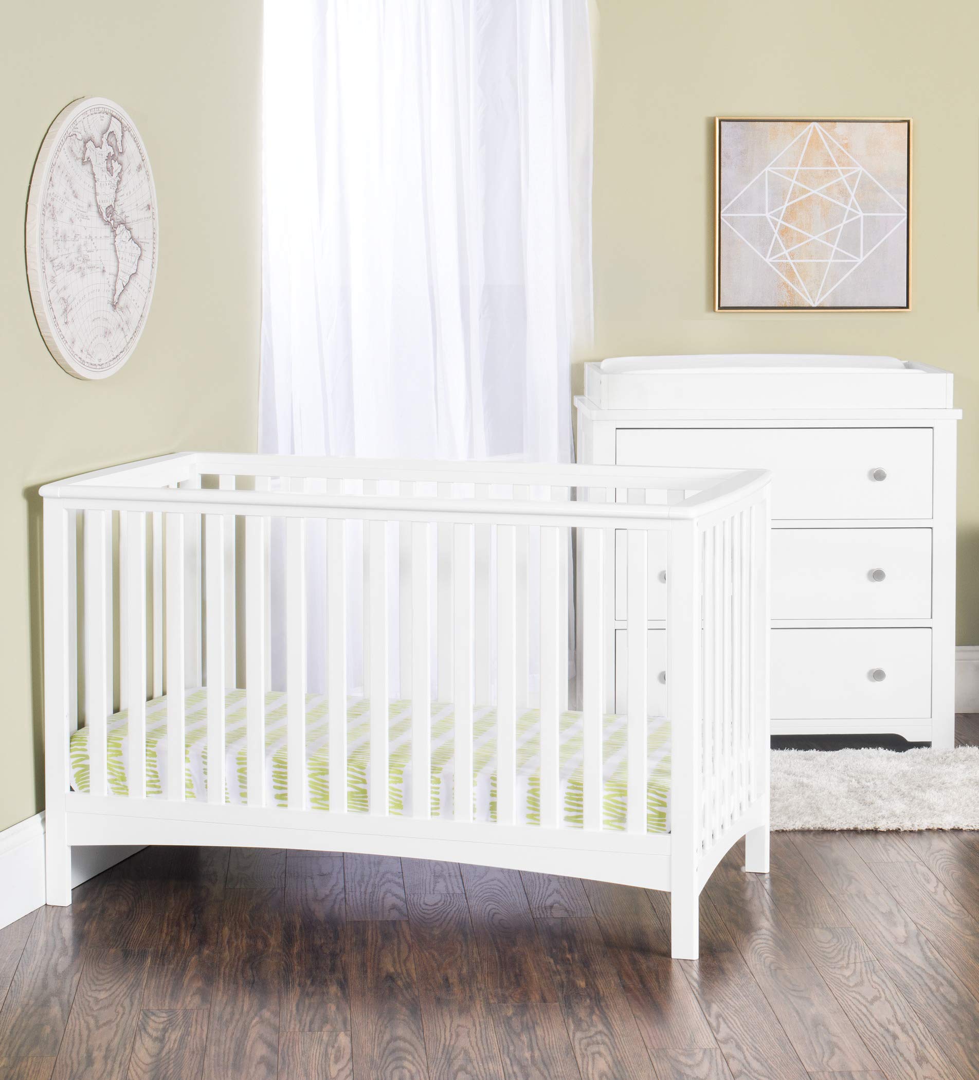 Child Craft London 4-in-1 Convertible Crib, Baby Crib Converts to Day Bed, Toddler Bed and Full Size Bed, 3 Adjustable Mattress Positions, Non-Toxic, Baby Safe Finish (Matte White)