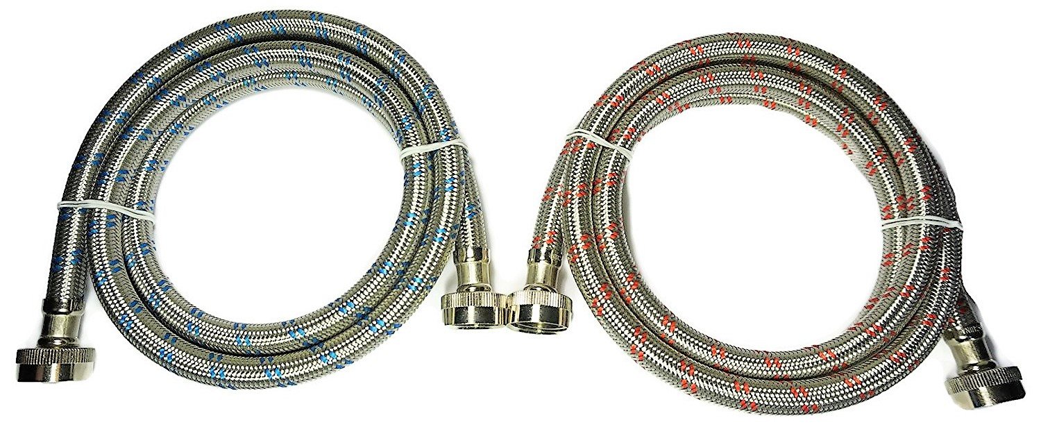 Premium Stainless Steel Washing Machine Hoses - Burst Proof (2 Pack) Red and Blue Striped Water Connection Inlet Supply Lines from Kelaro