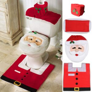 ohuhu christmas bathroom sets, santa toilet seat cover 4-piece christmas bathroom decor, toilet seat cover and rug set, santa on the toilet ornament, santa claus toilet seat for christmas decorations