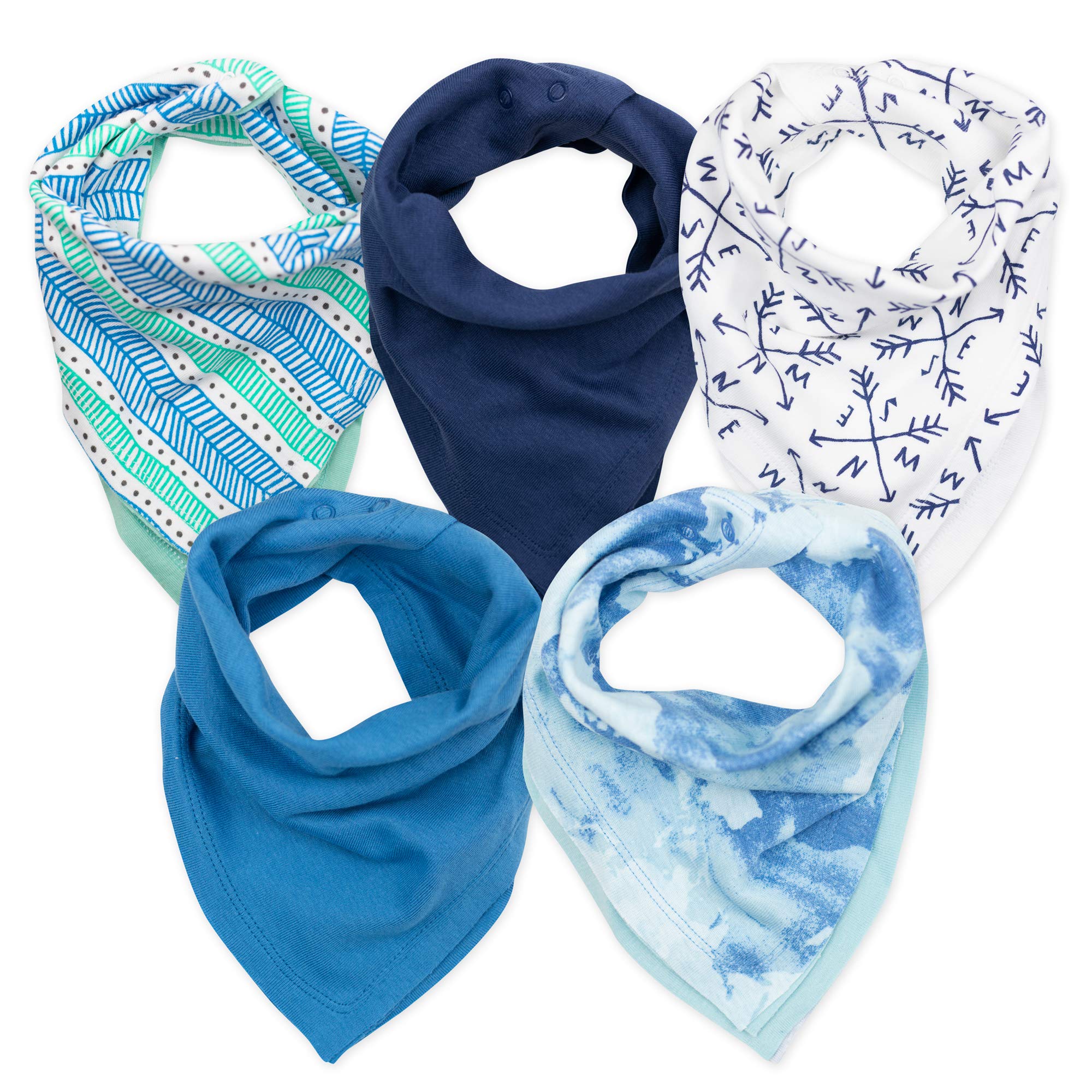 HonestBaby Organic Cotton Bandana Drool Bib Multi-Packs, 5-Pack Dots & Dashes, One Size