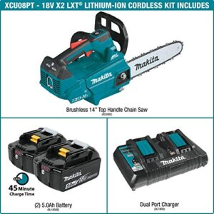 Makita XCU08PT Lithium-Ion Brushless Cordless (5.0Ah) 18V X2 (36V) LXT 14" Top Handle Chain Saw Kit, Teal