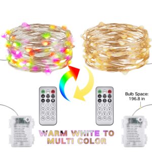 Ariceleo 4 Packs Warm White & Multi-Color Battery Operated String Lights, 5M/16.4ft. 50 LEDs Remote Control Timer 12 Modes Optional Twinkle Battery Powered Fairy Lights Sliver Wire Firefly Lights