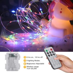 Ariceleo 4 Packs Warm White & Multi-Color Battery Operated String Lights, 5M/16.4ft. 50 LEDs Remote Control Timer 12 Modes Optional Twinkle Battery Powered Fairy Lights Sliver Wire Firefly Lights