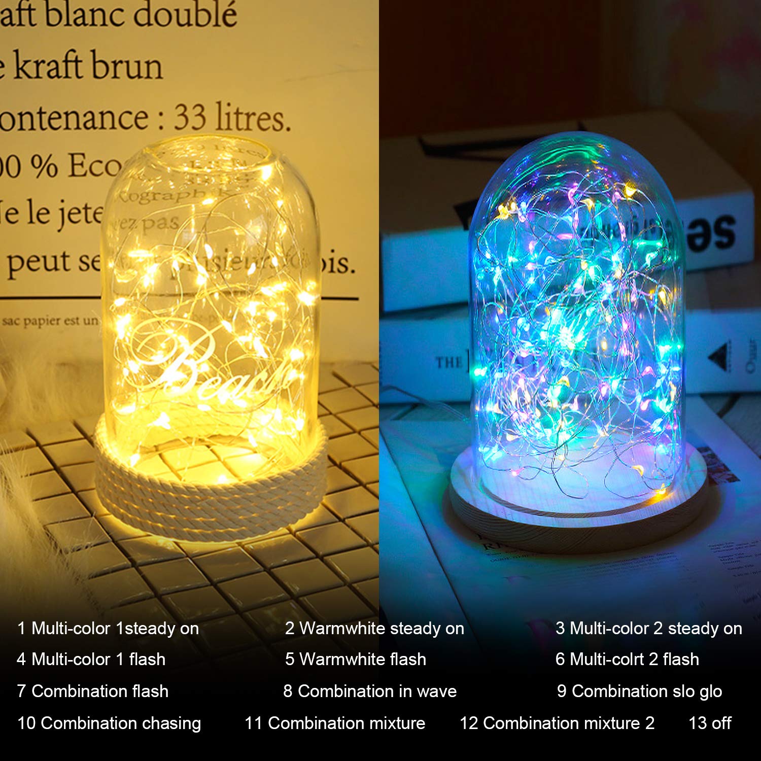 Ariceleo 4 Packs Warm White & Multi-Color Battery Operated String Lights, 5M/16.4ft. 50 LEDs Remote Control Timer 12 Modes Optional Twinkle Battery Powered Fairy Lights Sliver Wire Firefly Lights