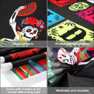 Day of The Dead Party Supplies, 6 x 3.6 ft Extra Large Fabric Day of The Dead Backdrop Banner for Halloween - Party Decoration Photo Booth Backdrop Skull Background Banner