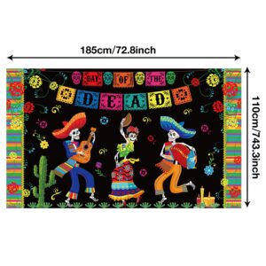 Day of The Dead Party Supplies, 6 x 3.6 ft Extra Large Fabric Day of The Dead Backdrop Banner for Halloween - Party Decoration Photo Booth Backdrop Skull Background Banner