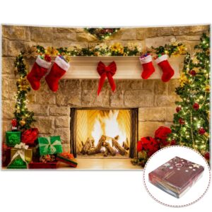 Haboke 10x8ft Christmas Fireplace Theme Backdrop for Photography Soft Wrinkle Free Fabric Tree Sock Gift Decorations for Xmas Party Supplies Photo Background Pictures Banner Studio Decor Booth Props