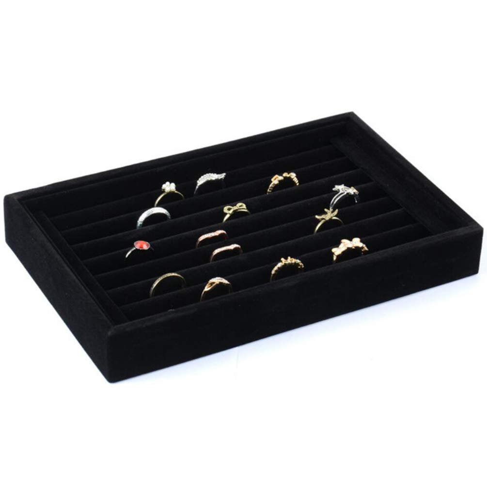 Foraineam 4 Pack Velvet 7 Slots Ring Earrings Showcase Trays Holder Drawer Insert Jewelry Display Organizer