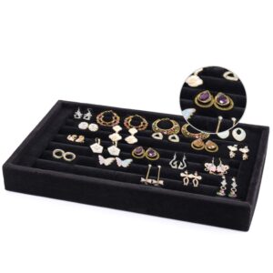 Foraineam 4 Pack Velvet 7 Slots Ring Earrings Showcase Trays Holder Drawer Insert Jewelry Display Organizer