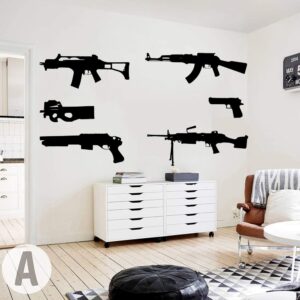 Cool Set of 6 Guns Wall Decal Kids Room Boy Room Weapon Army Solider Military Wall Sticker Bedroom Play Room Vinyl Home Decor