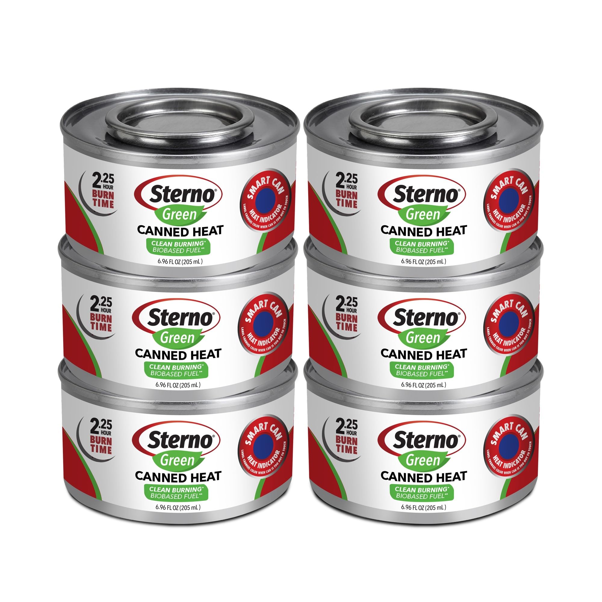 Sterno 2.25 Hour Green Canned Heat, Ethanol Gel, 6 Pack