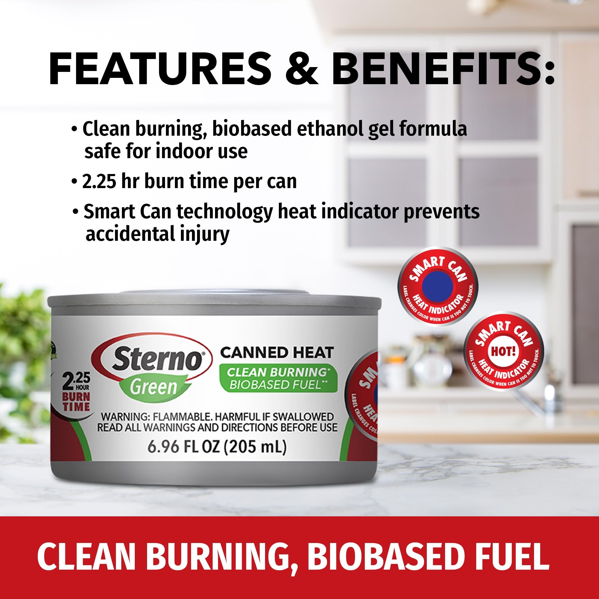 Sterno 2.25 Hour Green Canned Heat, Ethanol Gel, 6 Pack