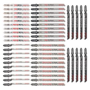 50 piece contractor jigsaw blades set with storage case, assorted t-shank jig saw blades for wood, plastic and metal cutting(t118a,t118b,t101ao,t101b,t101br,t144d)