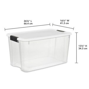 Sterilite 70 Qt Ultra Latch Box, Stackable Storage Bin with Latching Lid, Organize Clothes, Sport Gear in Basement, Clear with White Lid, 8-Pack